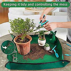 HNXTYAOB Repotting Mat for Indoor Plant Transplanting and Mess Control. 29" X 29" Thick Potting Mat & Foldable Waterproof Gardening Mat - Gardening Gifts for Women Green
