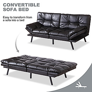Futon Sofa Bed Convertible Couch,Memory Foam Futon Sofa Couch,Sleeper Futons Sofa Couches,Small Splitback Modern Loveseat Sofa Bed for Living Room,Office,Apartment,Faux Leather,Black.