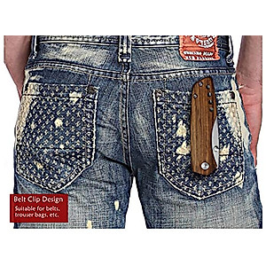 Pocket Knife with Belt Clip, Folding Tactical Knife for Camping Hunting Fishing, Safety Liner-Lock, 8cr13mov Stainless Steel Blade, Zebra Wood Handle, Fine Edge