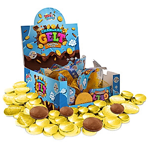 Izzy 'n' Dizzy Hanukkah Gelt Coins Chocolate, Kosher Milk Chocolate Coins Nut Free (Dairy), Filled with Menorah Embossed Hanukkah Gelt Coins (12 Mesh Bags)