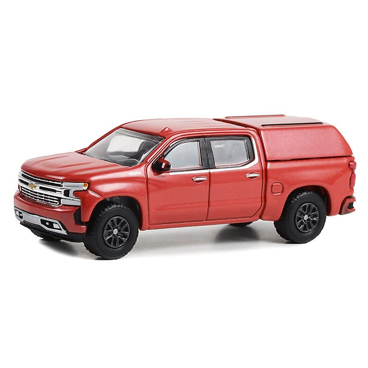 Greenlight 68020-C Showroom Floor Series 2-2022 Chevy Silverado LTD High Country with Camper Shell - Cherry Red Tintcoat 1/64 Scale