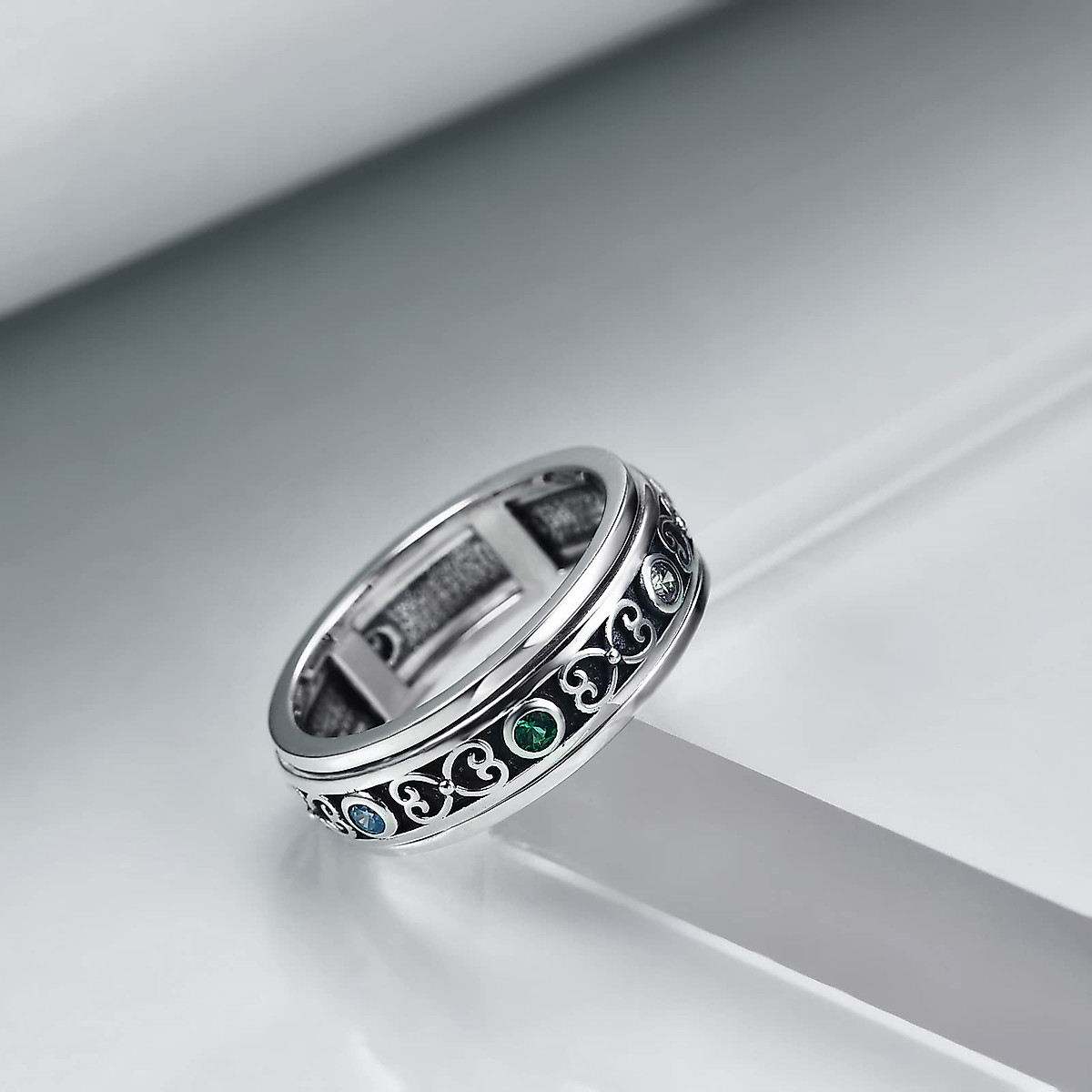 Fidget Rings for Anxiety for Women Sterling Silver Chakra CZ Rings 7