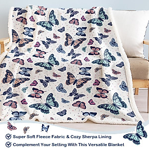 SOULZZZ Garden Purple Butterfly Sherpa Throw Blanket Soft Blankets and Throws Lightweight Plush Butterfly Gifts for Women Kids Girls Butterfly Lovers Gifts (Colorful Butterfly, 50X60 Inches)