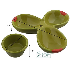 Olive Shaped Four Section Ceramic Condiment Divided Serving Tray