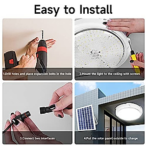 OUGETHER Solar Lights Indoor, Solar Ceiling Light IP65 Waterproof Solar Powered Pendant Light with Remote Control Indoor Outdoor Garden Corridor Lamp (White)