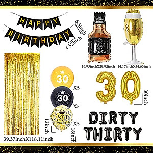 LaVenty 19 PCS Black Gold Dirty Thirty Balloons Dirty 30 Birthday Decoration 30th Birthday Decoration for Men 30 Birthday Decoration for Him Funny 30 Birthday Decoration Naughty 30th