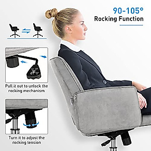 COSTWAY Ergonomic Home Office Chair, Height-Adjustable Faux Leather Computer Desk Chair w/Rolling Casters & Armrests, Upholstered Mid-Back Swivel Accent Chair for Home, Office, Study, Grey