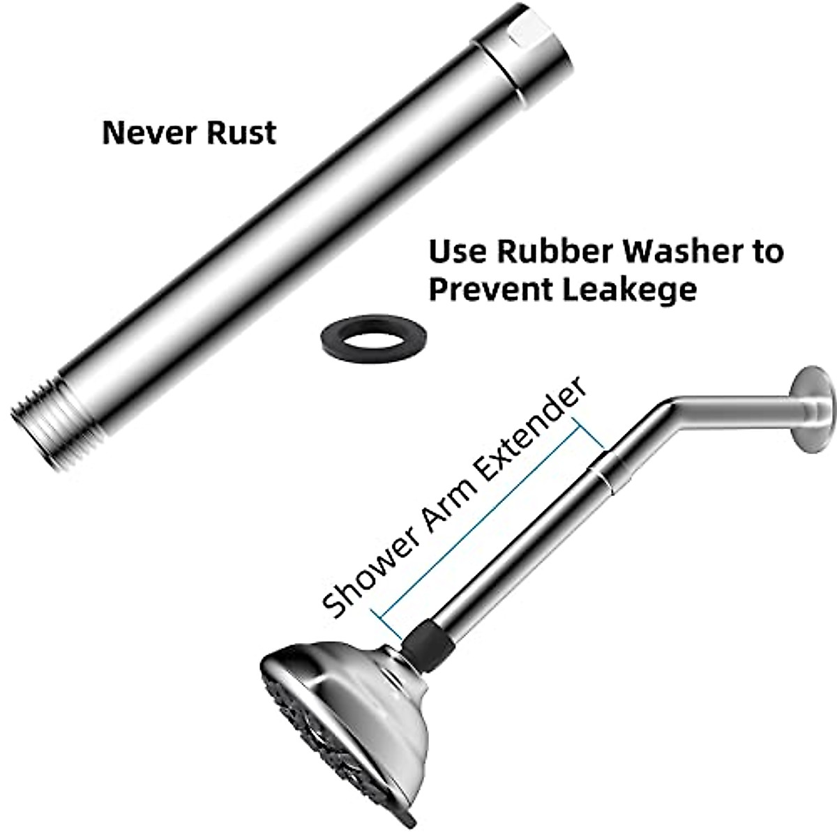 Hibbent All Metal 6 Inch Shower Head Extension Arm, Solid Brass Shower Arm Extension Shower Head Extender, Water Outlet Lowers Existing Shower Head-Lower Shower Head, Chrome Finish