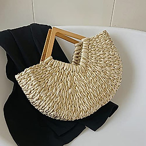 Tellrain Straw Bags for Women Semi Round Large Tote Purse Casual Summer Vocation Straw Handbag Woven Tote