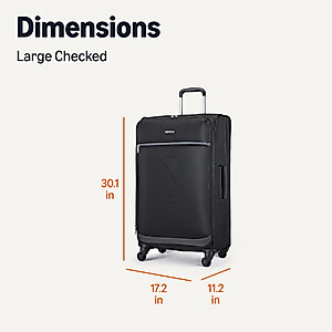 Amazon Basics Luggage, 30" Large Checked Softside Suitcase With Wheels, With Four 360-Degree Multi-directional Spinner Wheels, Expandable Space, Zippered Pocket and Straps, Telescopic Handle, Black