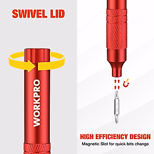 WORKPRO 24-in-1 Precision Screwdriver Sets, Pen Style Manual Screwdriver, 24 pcs Tough S2 Steel Small Screwdriver Bits, Ideal for Eyeglass, Watch, Laptop, Phone, Jewelry and Electronic, Red