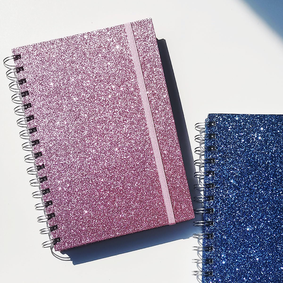 Spiral Notebook, Glittery Pink Journal Notebook, 2Pack Hardcover Journals for note taking, Thick Paper, 180 Pages, 8.2” x 6”