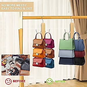 Volnamal Purse Hanger Organizer for Closet 2 Pack, Wood Handbag Storage Holder Metal Hanging Space Saving Hook, Closet Organizers and Storage Scarves, Ties, Shawls, Backpacks, Belts