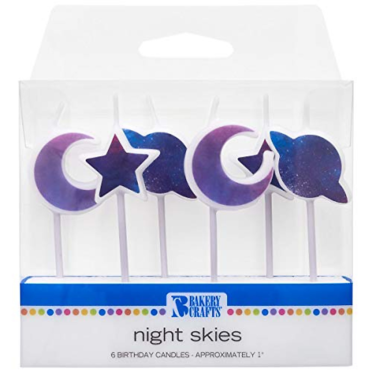 Night Skies Cosmic Moon, Stars, Planet Brithday Candles - 6 Count