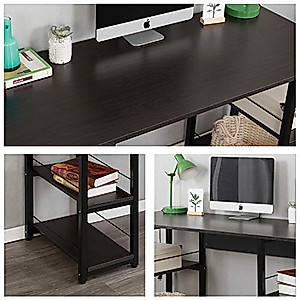 Computer Desk, Computer Desk with Shelves, 55 inches Office Desk with 4 Storage Shelves, Large Space Home Office Desks Trestle Desk Workstations, Modern Desk Writing Desk for Home Office (Black)