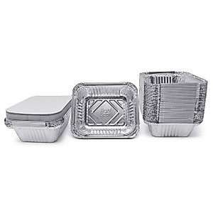 (120 Pack) Premium 1-LB Takeout Pans with Lids - 5.6" x 4.6" x 1.9" l Extra Heavy-Duty l Disposable Aluminum Foil for Catering Party Meal Prep Freezer Drip Pans BBQ Potluck