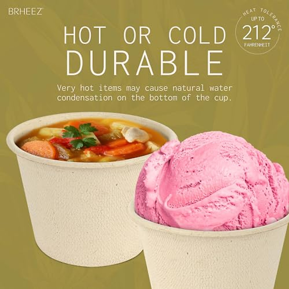 brheez 2 oz - Pack of 100 Disposable Bagasse Fiber Souffle Cups , 100% Natural, Biodegradable & Compostable Perfect for Condiments Small Portion & Samples Eco Friendly Paper Alternative - Natural