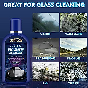 Car Glass Oil Film Cleaner, Clear Car Glass Cleaner with Sponge, Glass Cleaner for Home and Auto Windows Cleaning, Water Spot Remover for Glass Surfaces, Quickly and Easily Restore Glass Clarity(180g)