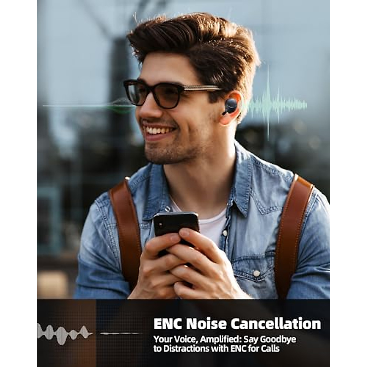 Skysay Wireless Earbuds ENC Noise Cancellation Bluetooth 5.3 Headphones Stereo Ear Buds with Digital Power Display, 100 Hrs Standby Time (Indigo)