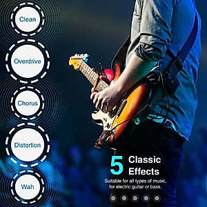 Guitar Headphone Amp,LEKATO Mini Guitar Amplifier Rechargeable Pocket Guitar Amp with Bluetooth Receiver Clean Chorus Overdrive Distortion and Wah