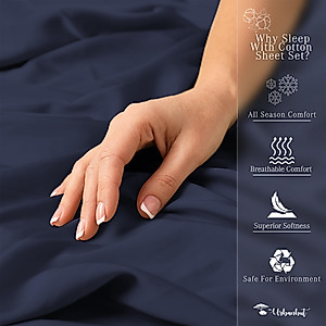 URBANHUT Queen Size Duvet Cover Set (3Pc),100% Cotton 400 Thread Count, Luxury Sateen Weave Quilt Cover, Soft & Breathable Comforter Cover with Hidden Button Closure and 2 Pillow Cases - Navy Blue