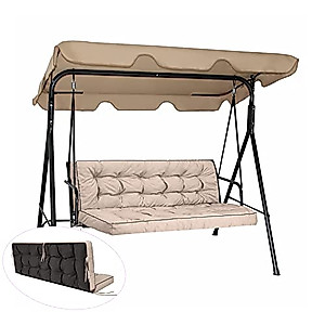 Dttra Swing Cushions 3 Seater Replacement, Waterproof Porch Swing Cushions, Thicken 5" Bench Cushions for Outdoor Furniture with Backrest, Patio Garden Backyard Loveseat Sofa Pads (Khaki 55 * 40in)