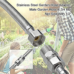 Stainless Steel Garden Hose Adapter Convert to x 3/4" Male NPT SUS304 Hose Connector Garden Hose Fitting-2Pack