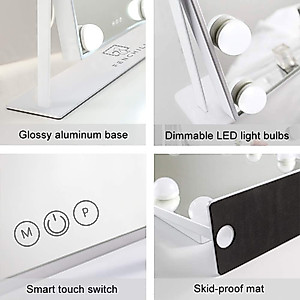 FENCHILIN Vanity Mirror with Lights Lighted Makeup Mirror Makeup Vanity Mirror Smart Touch Control 3 Colors Dimmable Hollywood Mirror with Lights 10X Magnification 360° Rotation White