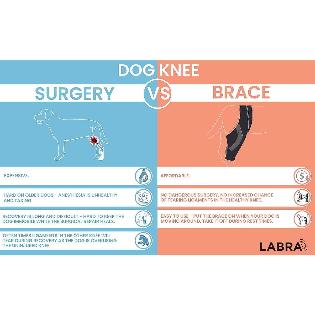 Labra Dog Canine Knee Stifle Brace Wrap, Metal Splint Hinged Flexible Support Brace for K9 ACL, CCL, Luxating Patella, Cruciate Ligament Sprains in Back, Rear, Hind Leg (Extra Large - 75-100lbs)