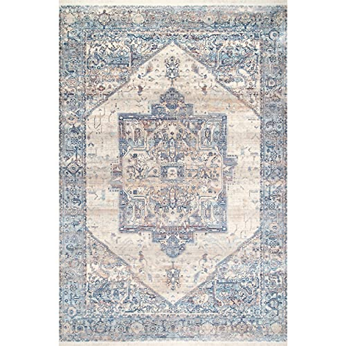 nuLOOM Harriet Vintage Medallion Fringe Area Rug, 8' x 10', Light Blue