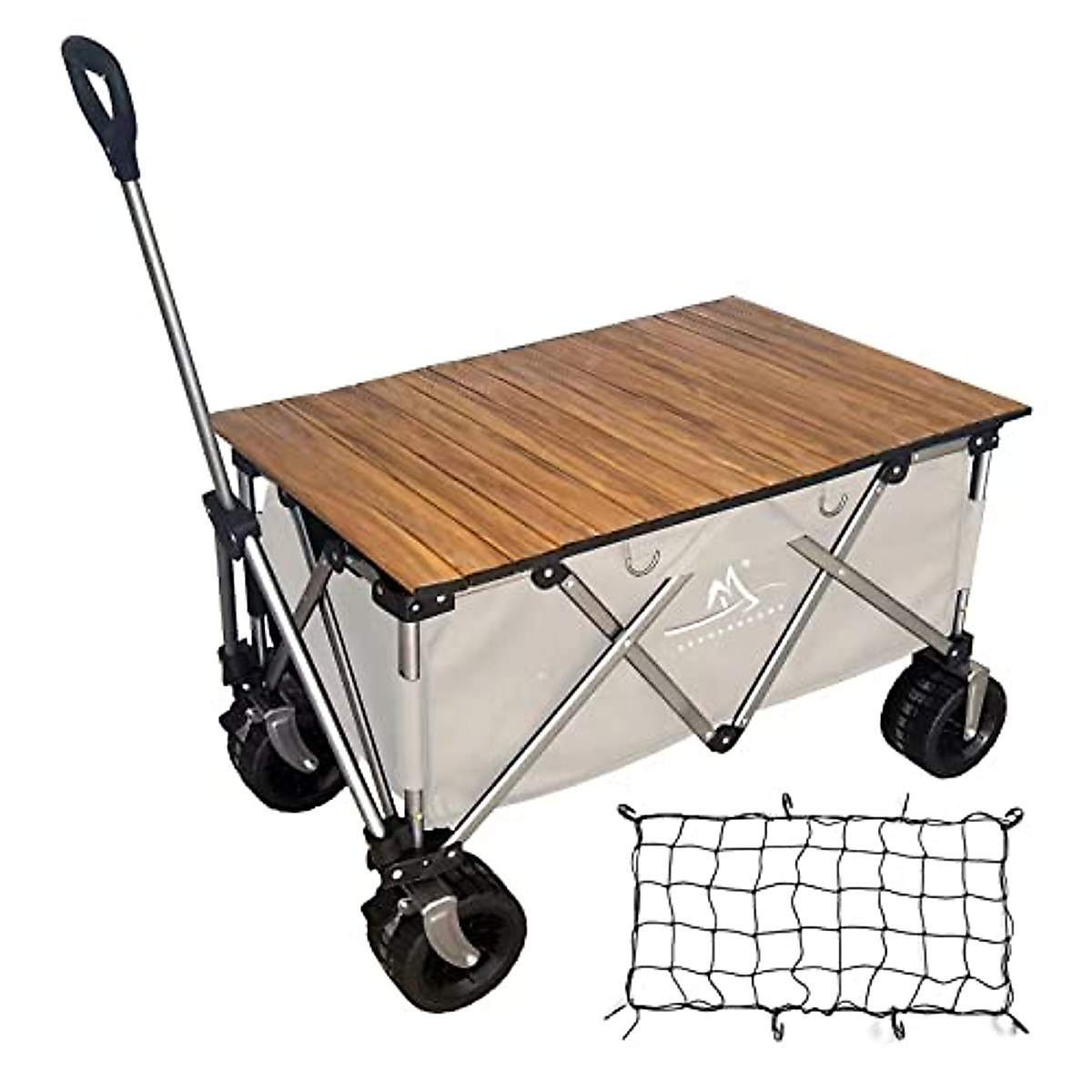 SENOSUR HOME Beach Wagon Carts Heavy Duty Foldable Collapsible with Folding Table Cargo Net White