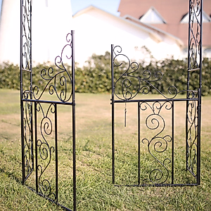 Better Garden Steel 7'5'' High x 4'2'' Wide Garden Arch with Gate, Garden Arbor for Various Climbing Plant, Outdoor Garden Lawn Backyard