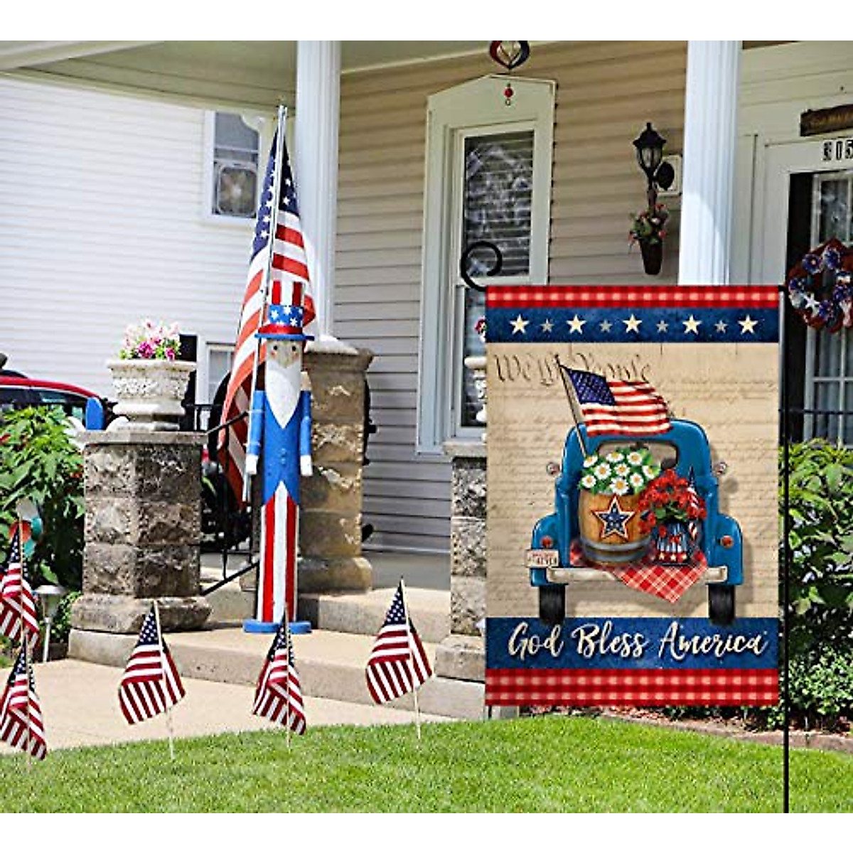 BLKWHT 4th of July Garden Flag God Bless America Vertical Double Sided Independence Day Truck Memorial Day Patriotic Burlap Yard Outdoor Decor 12.5 x 18 Inches A2119