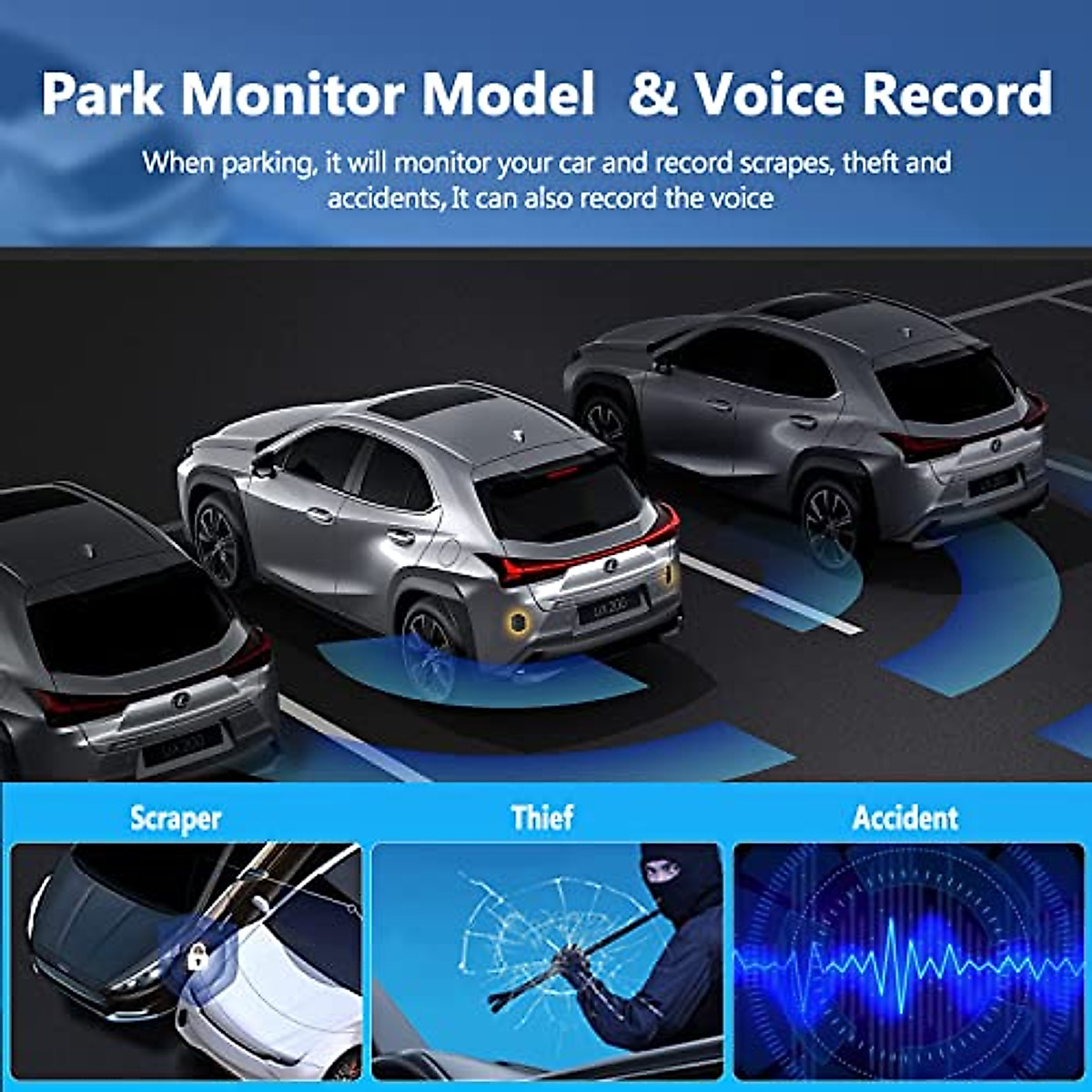 SIXWIN Dash Cam Front and Rear Triple lences Dash Cam with 32G TF Card 2 inch Dashboard Camera 1080P Full HD 130°Wide Angle with Parking Monitor Loop Record Voice Record Night Vision Backup Camera