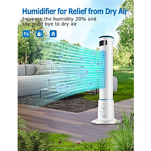 Evaporative Cooler - BREEZEWELL 2 IN 1 Portable Air Cooler, 70°Oscillating Evaporative Cooling Fan, Remote Control w/4 Modes & 3 Speeds, 15H Quiet Timer, Air Conditioner Portable for Room Office, 43IN
