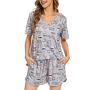 Fuezosst Womens Pajama Sets Short Sleeves 2 Pieces Lounge Outfits Set with Pockets