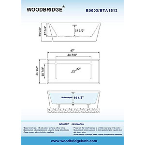 WOODBRIDGE BTA1512-MB-Drain&O Bathtub, 67 Inch, Matt Black