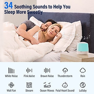 Baby Sound Machine, HEYVALUE White Noise Machine for Baby Sleeping, Night Light |Toddler Sleep Trainer | 34 Soothing Sound | App Remote Control, Personal Sleep Routine (Wi-Fi)