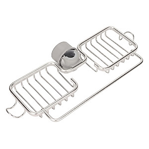 Jeanoko Faucet Storage Shelf Aluminum Plastic Two Containers with Towel Rod Kitchen Sink Faucet Shelf for Sponge Rag Kitchen Bathroom(Silver)