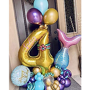7pcs Mermaid Balloons Number Balloons for 1st 2nd 3rd Birthday Party Girls' Mermaid Tail Decoration Supplies (6 Number)