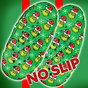 Dr. Seuss GRINCH That Stole Christmas Slippers Santa Grinch Slipper Socks with No-Slip Sole For Women Men (Small)