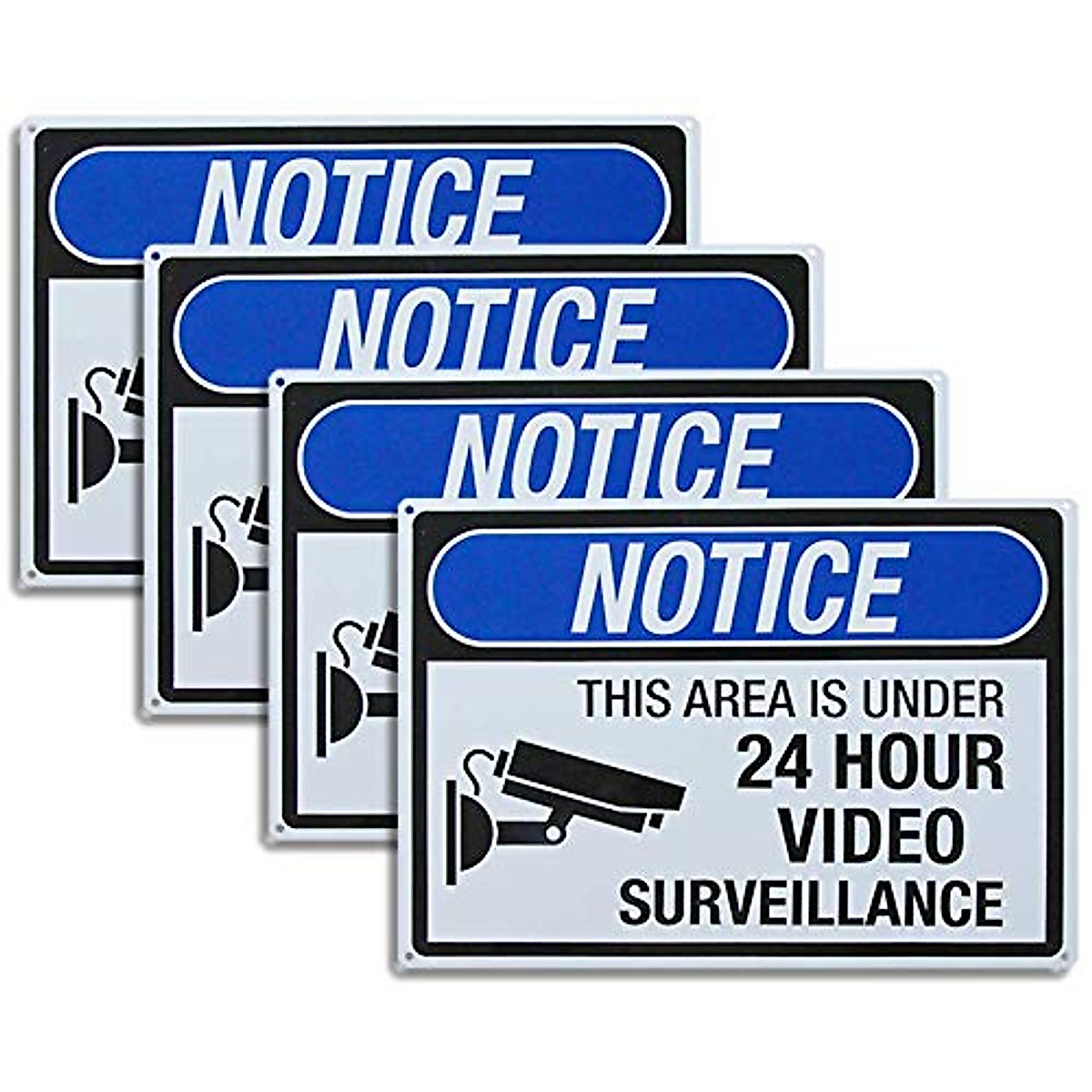 4-Pack Aluminum Security Notice Signs, 14x10 inches, UV Printed - This Area is Under 24 Hour Video Surveillance Signs - Durable Warning for Home, Office & Business Safety