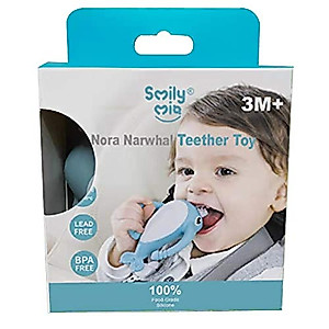 Smily Mia Nora Narwhal Soft Silicone Teething Toy/Toothbrush with Two Handles for 3M+ Babies Teething Pain Relief, Pink
