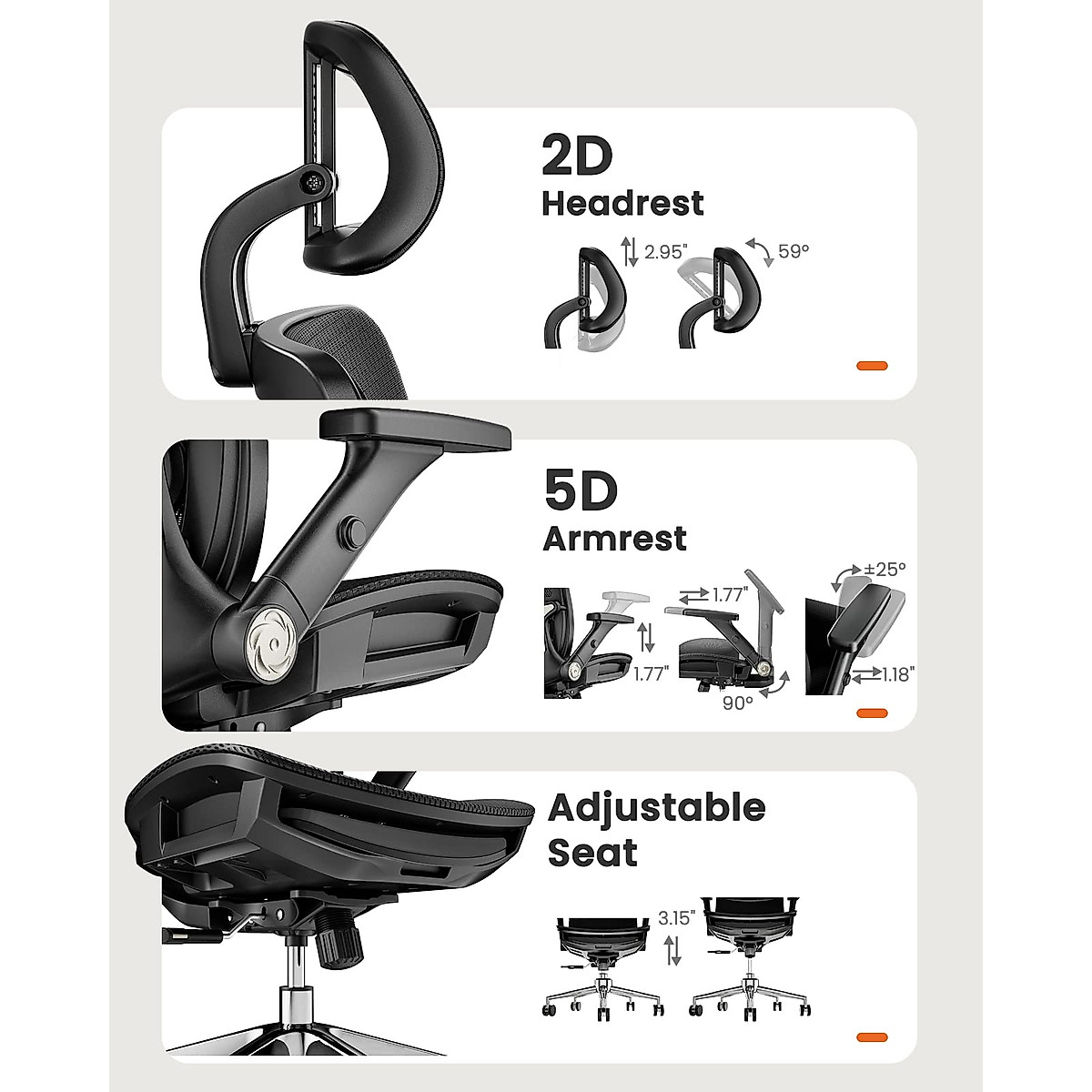 ErGear Office Chair, Ergonomic Office Chair, High Back Desk Chair with Headrest and 5D Flip-up Arms, Adjustable Lumbar Support Computer Chair, Swivel Mesh Chair