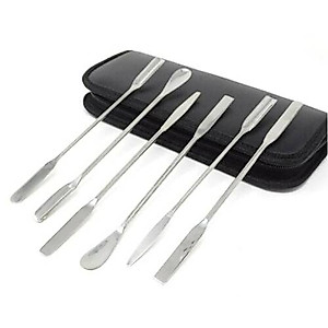 6 PCS Micro Lab Spatula Sampler Set, Stainless Steel Double Ended Sampling Spoon Mixing Spatulas, Square, Scoop, Round & Tapered Arrow End, 7" Length