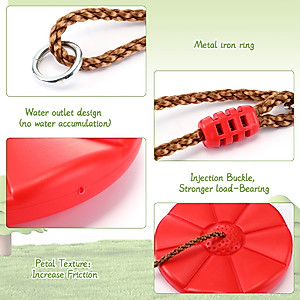 Liliful 4 Pack Strong Disc Tree Swing with Rope Kids Swing Seat with Hanging Strap and Snap Hook Disc Swings for Outside Playground Tree House Backyard Fun, Daily Exercise