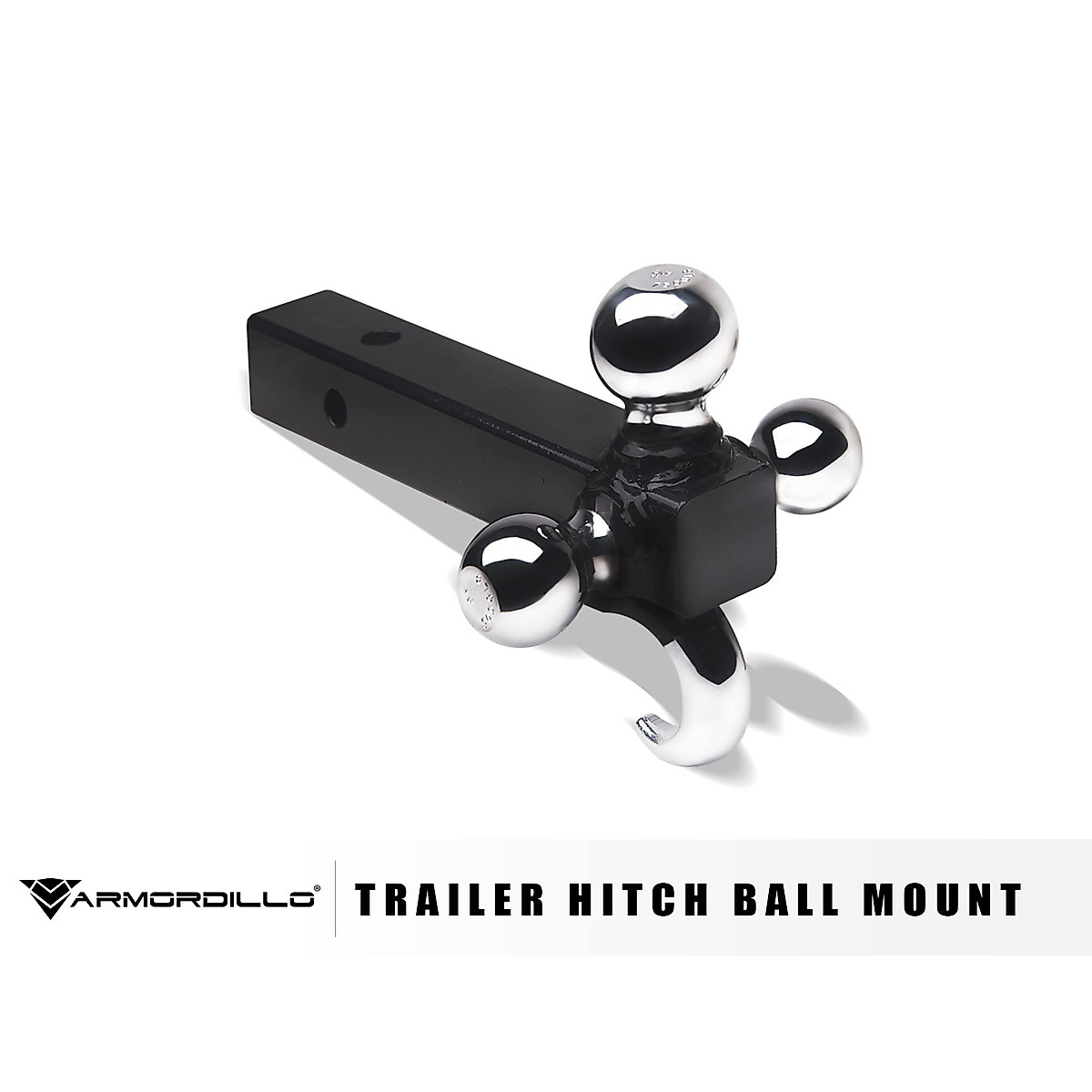 Armordillo 8719442 3-in-1 Loaded Tri-Ball Mount with Hook Universal Fits 2-Inch Receiver Tube Trailer Hitch