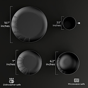 Nomnu Spiderweb Dinnerware Set (16 Pieces) - Gothic Kitchen Decor - Black Matte Porcelain Gothic Dinnerware Set: 4 Dinner Plates 4 Salad Plates 4 Bowls 4 Mugs - Spiderweb Decor Halloween Spooky Gifts