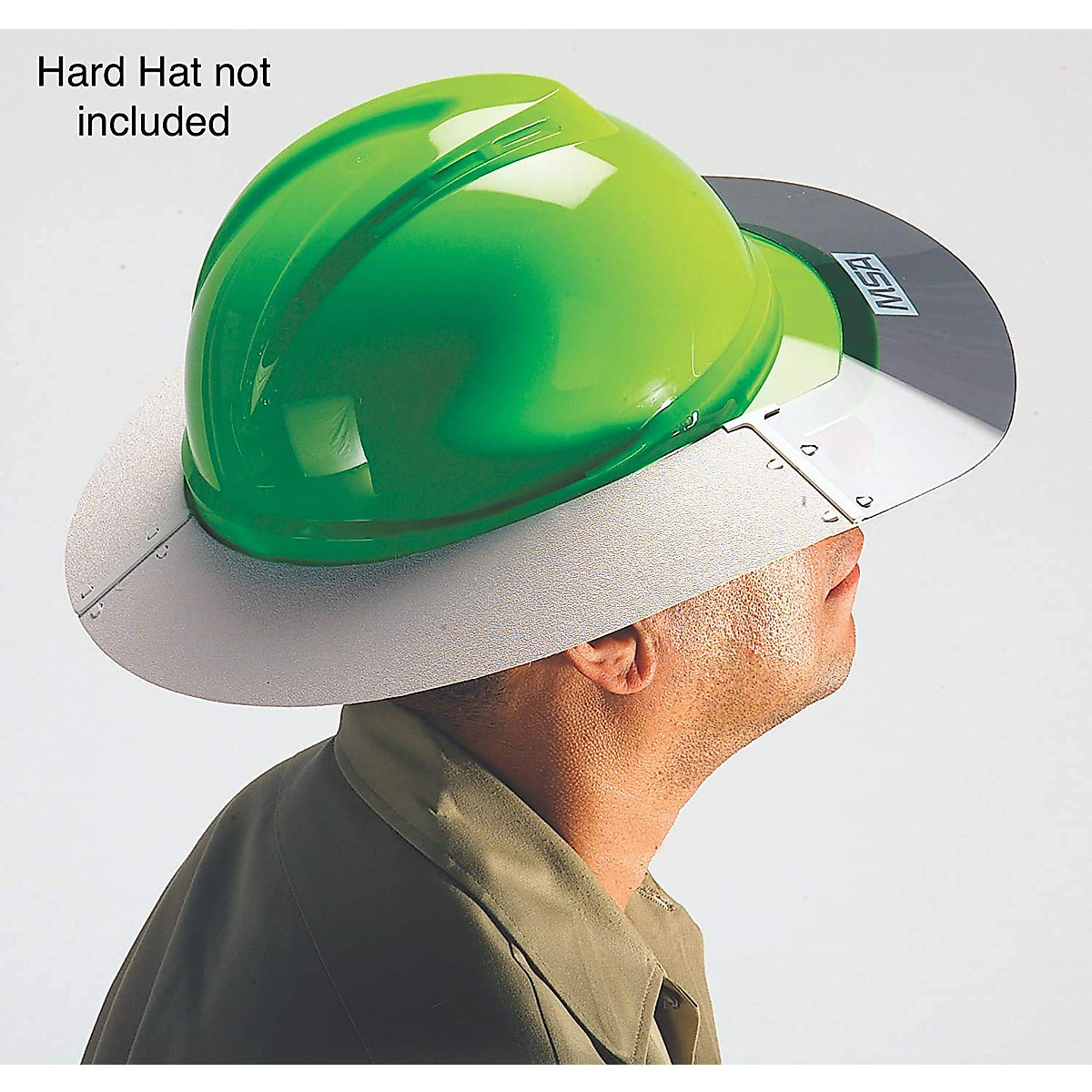MSA 697410 V-Gard Sun Shield - Standard V-Gard Hat/Full Brim Attachment, Polyurethane Brim Extender, Smoke-Tinted Lexan, Added Sun & Heat Protection, Reusable & Replaceable Hard Hat Accessory