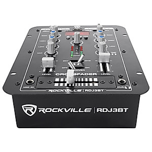 Rockville RDJ3BT 2 Channel DJ Mixer with USB, Bluetooth, Talkover, 4 Line Inputs